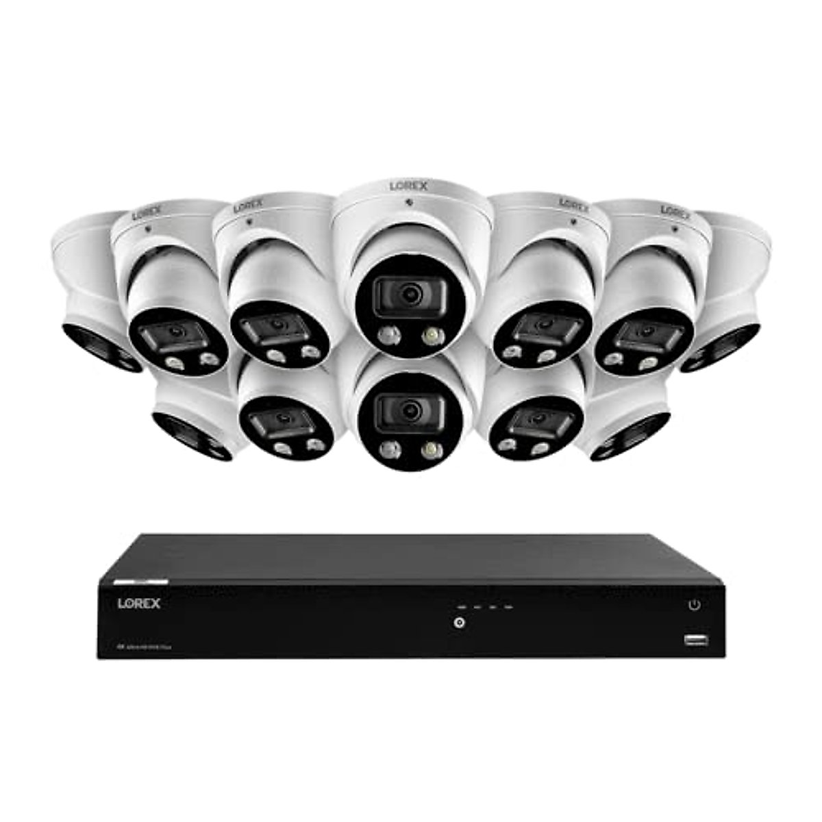 Lorex N4K3SD-1612WD-1 4K Smart Deterrence 16 Channel Surveillance System w/ N863A63B 4K 3TB Fusion NVR and 12 E892DD 4K Smart Deterrence Dome Cameras