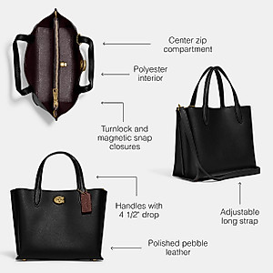 COACH Polished Pebble Leather Willow Tote 24 Black