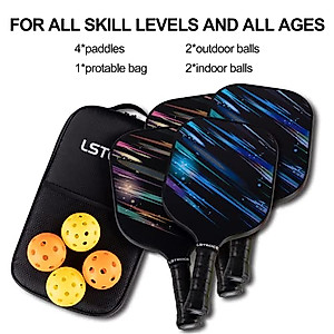 LSTECICE Pickleball Paddles Set of 4, Professional 13mm Pickleball Rackets, Lightweight Pickleball Set, Pickleball Equipment with 4 Pickleball Racquets, 4 Balls and Portable Carry Bag