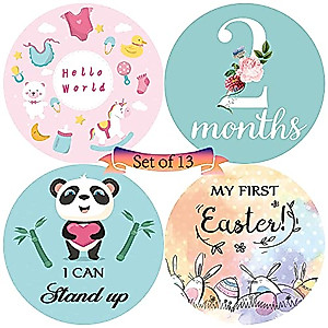 Baby Milestone Cards,Milestone Wooden Circles,Baby Months Signs,Monthly Milestone Wood Discs,Double Sided Printing,Set of 13