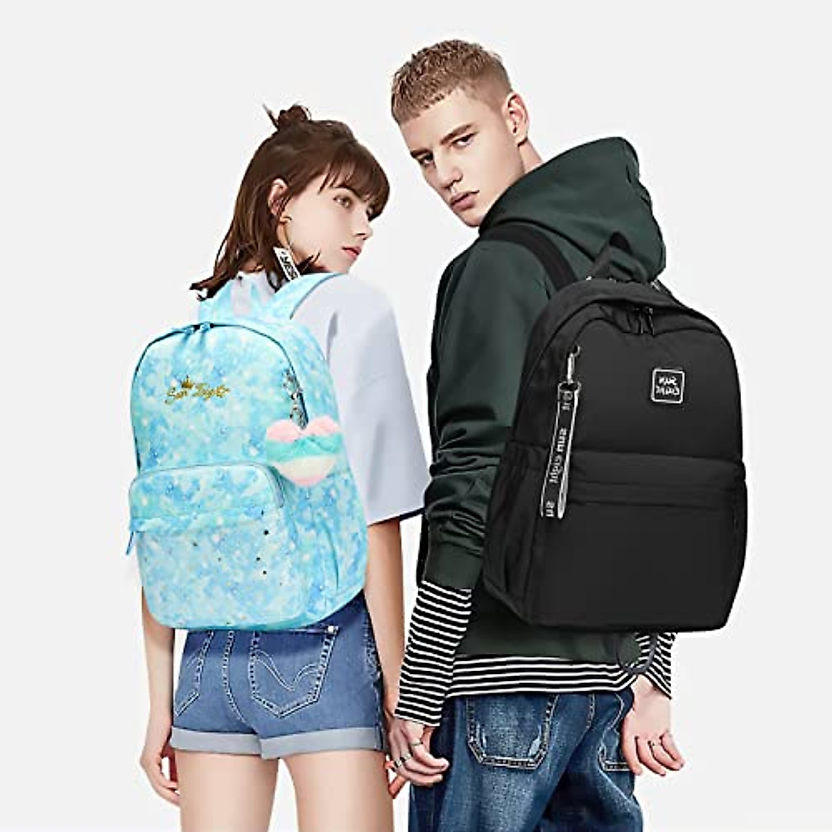 Caran·Y Waterproof Girls Backpack for Kids in Elementary School bag Large space Love decoration Starry pattern Fit Over 6 years old Backpack for Toddler Girls Book Bag（Aqua Blue）