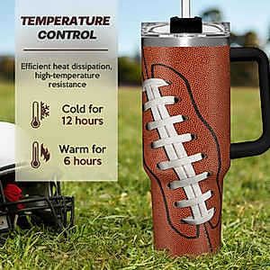 SANDJEST Football Tumbler with Handle 40oz with Lid & Straw, Football Gifts for Men Boys Player Coach Sports Lover, Football Tumblers Coffee Stainless Steel Insulated Cup Gifts for Christmas Birthday