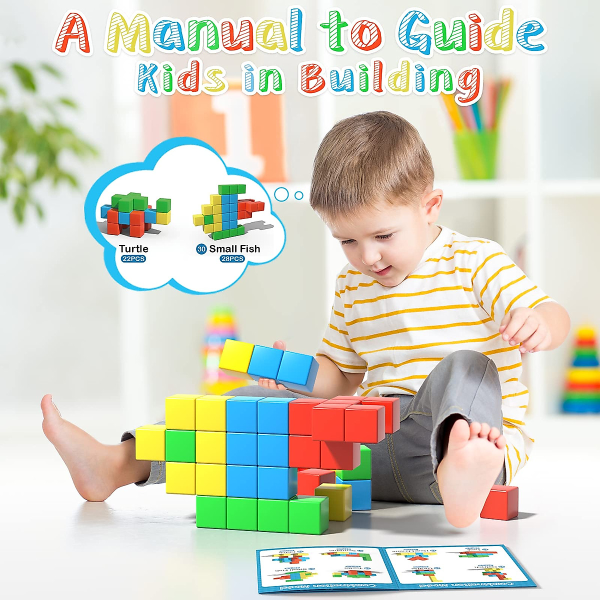 Asago Magnetic Blocks, 1.34 inch Large Magnetic Building Blocks, 3D Magnetic Cubes for Toddlers, Preschool Educational Construction Kit, Sensory Montessori Toys Kids Blocks for Boys Girls Toddlers