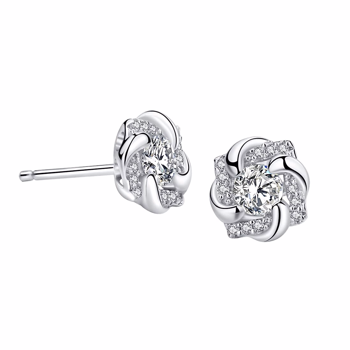 SA SILVERAGE Hypoallergenic Earrings 925 Sterling Silver Earring Flower Brilliant Cut Simulated Diamond Cubic Zirconia Ear Rings for Women Silver Jewelry