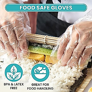 Keppi 100pcs Plastic Gloves | BPA & Latex Free | Perfect Food Handling Gloves | Food Safe Disposable Gloves for Cooking | Bulk Food Safe Gloves | One Size Great Fit
