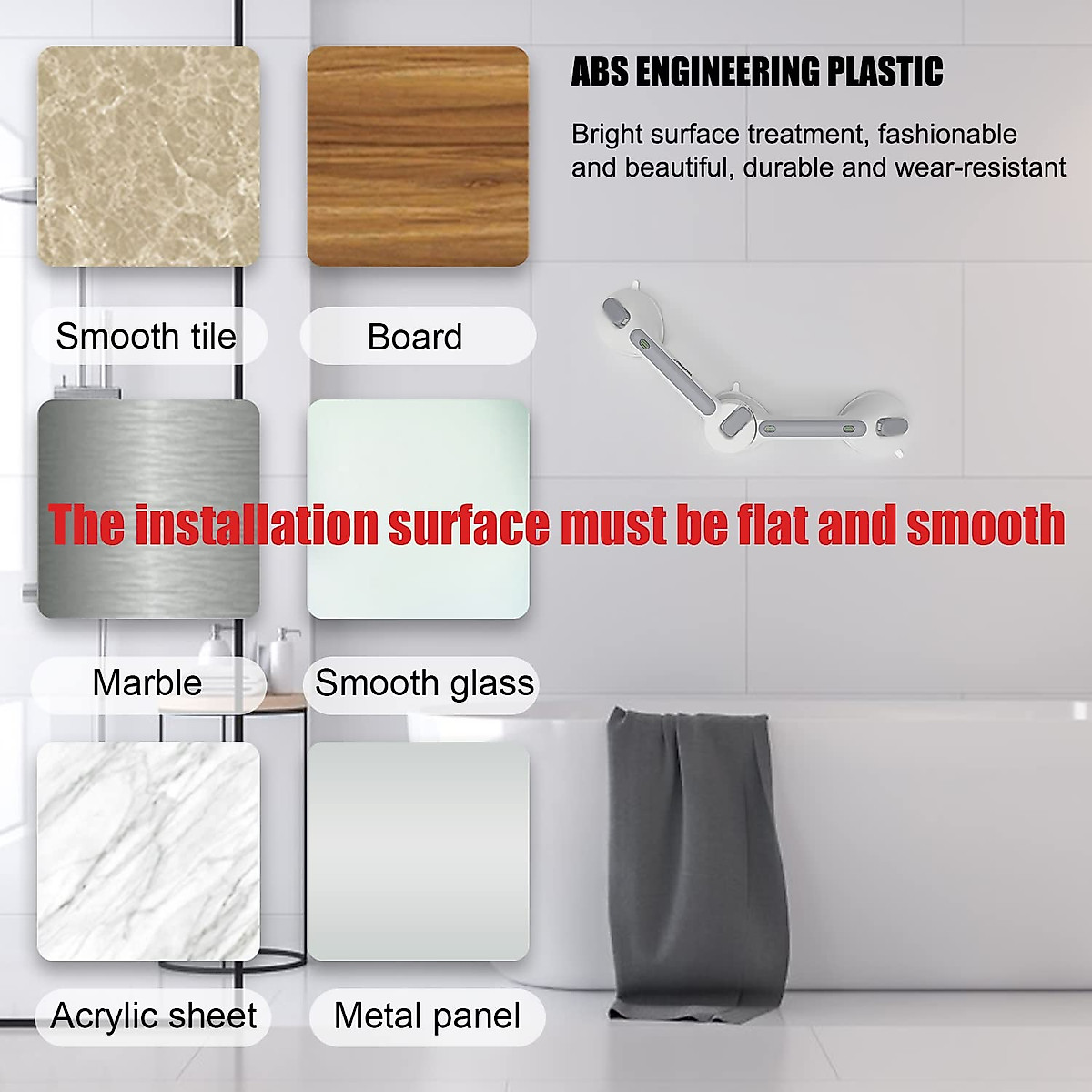 LORESJOY Shower Handle 19 inch Grab Bars for Bathtubs and Showers, Support Handicap Elderly Suction Grab Bars Balance Assist, Bath Handles with Indicators, Grip Non Safety Hand Rail for Injury,Senior