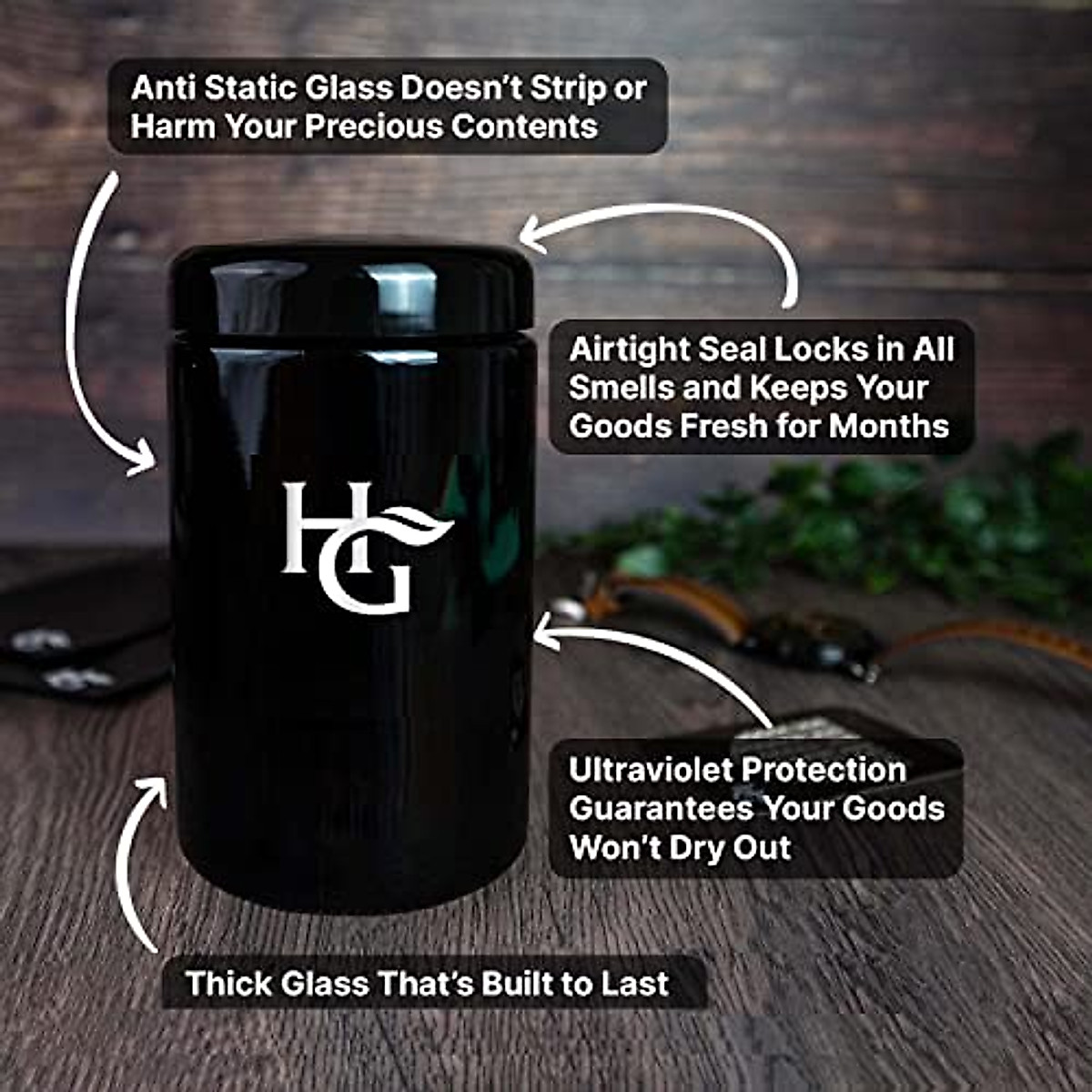 Herb Guard - 2 Oz Smell Proof Jar and Airtight Container (1 Liter) Comes with Humidity Pack to Keep Contents Fresh for Months