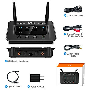 1Mii Long Range Bluetooth 5.0 Dual-Link Optical Analog Bypass Mode Inputs and Outputs Transmitter Receiver for TV, Home Stereo