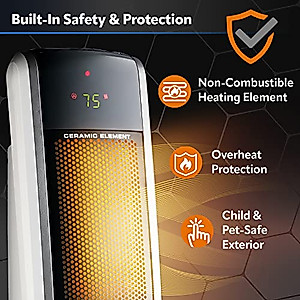 Lasko 29” Ceramic Tower Heater for Large Rooms, Whole Room Heating with Oscillation, Overheat Protection, Digital Display, Timer, Remote Control, 1500W, Black, 5586