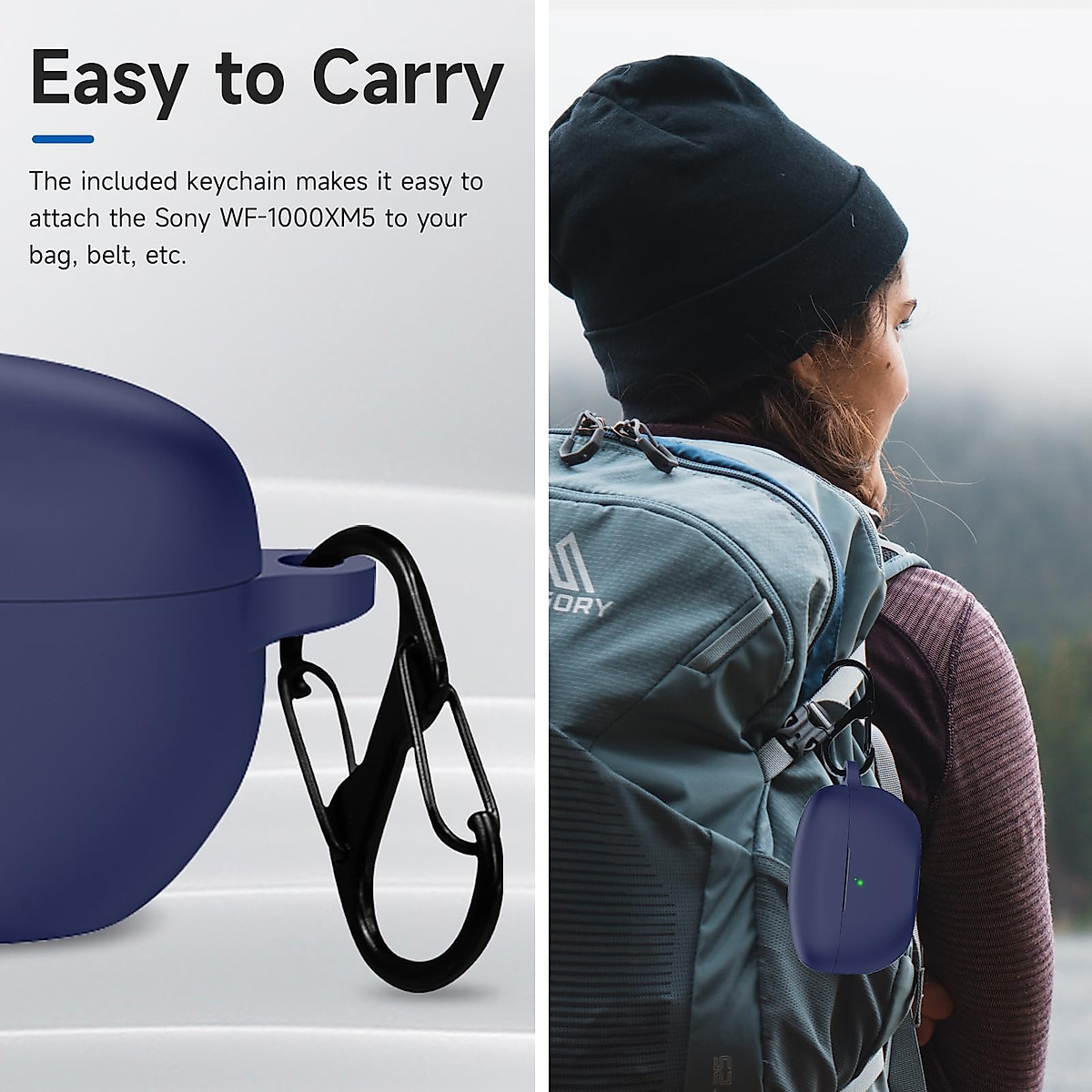 JDHDL for Sony WF-1000XM5 Case Cover with Replacement Ear Tips(S/M/L), Protective Silicone Case for Sony WF-1000XM5 with 3 Pairs Eartips (Midnight Blue)