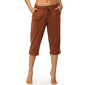 icyzone Capri Sweatpants for Women - French Terry Workout Cropped Joggers Athletic Lounge Pants with Pockets (Copper Brown, M)