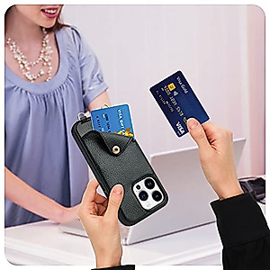 JLFCH ROMIELA Series iPhone 14 Pro Crossbody Case with Card Holder Wrist Strap, iPhone 14 Pro Wallet Case Chain Lanyard Leather Purse Women Protective for Apple iPhone 14 Pro, 6.1 inch - Black