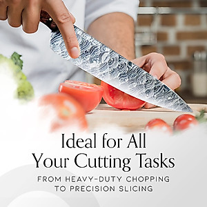 Breliser 3-Piece Knives Set for Kitchen, Damascus Chef Knife Set With Professional Chef Knife, Santoku Knife, & Paring Knife, Diamond-Hammered Kitchen Knifes With Rosewood Handles, Gifts for Chefs