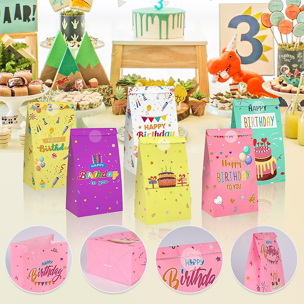 JOHOUSE 54PCS Birthday Party Favor Bags, Happy Birthday Goodie Bags Gift Bags Treat Bags for Kids Birthday Party 6 Designs