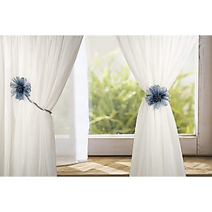 SUQ I OME 2 Pack of Handmade Crystal Pearl Beaded Magnetic Flower Curtain Tieback Holdback for Drapes