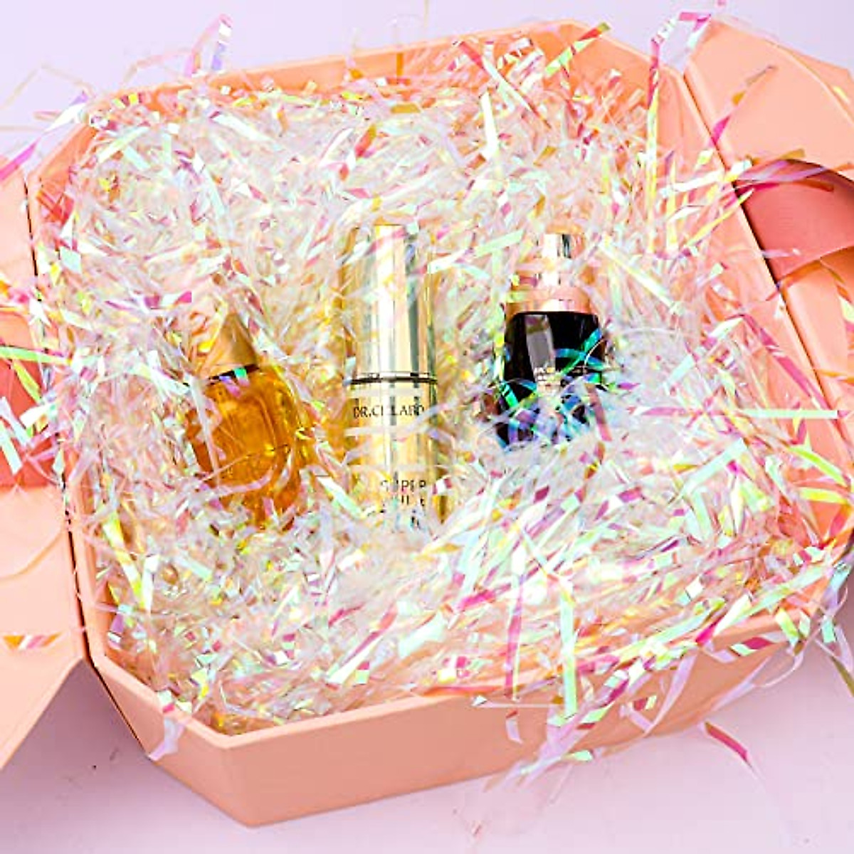 Zwish 1LB Sparkly Iridescent Film PP Hamper Shreds & Strands Shredded Crinkle Confetti for DIY Gift Wrapping & Basket Filling