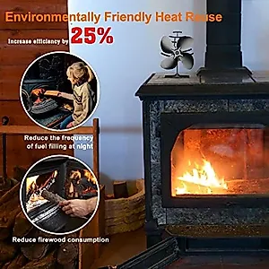 4-Blade Heat Powered Stove Fan, Wood Stove Fan Fireplace Fan for Wood/Log Burner/Fireplace, Auto-sensing Wood Burning Stove (Non-Electric) Efficient Heat Distribution and Silent Operation