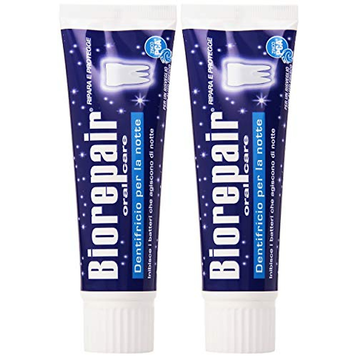 Biorepair: "Dentifricio per la Notte" (Intensive Night Repair) Toothpaste with microRepair 2.5 Fluid Ounce (75ml) Tube (Pack of 2) [ Italian Import ]