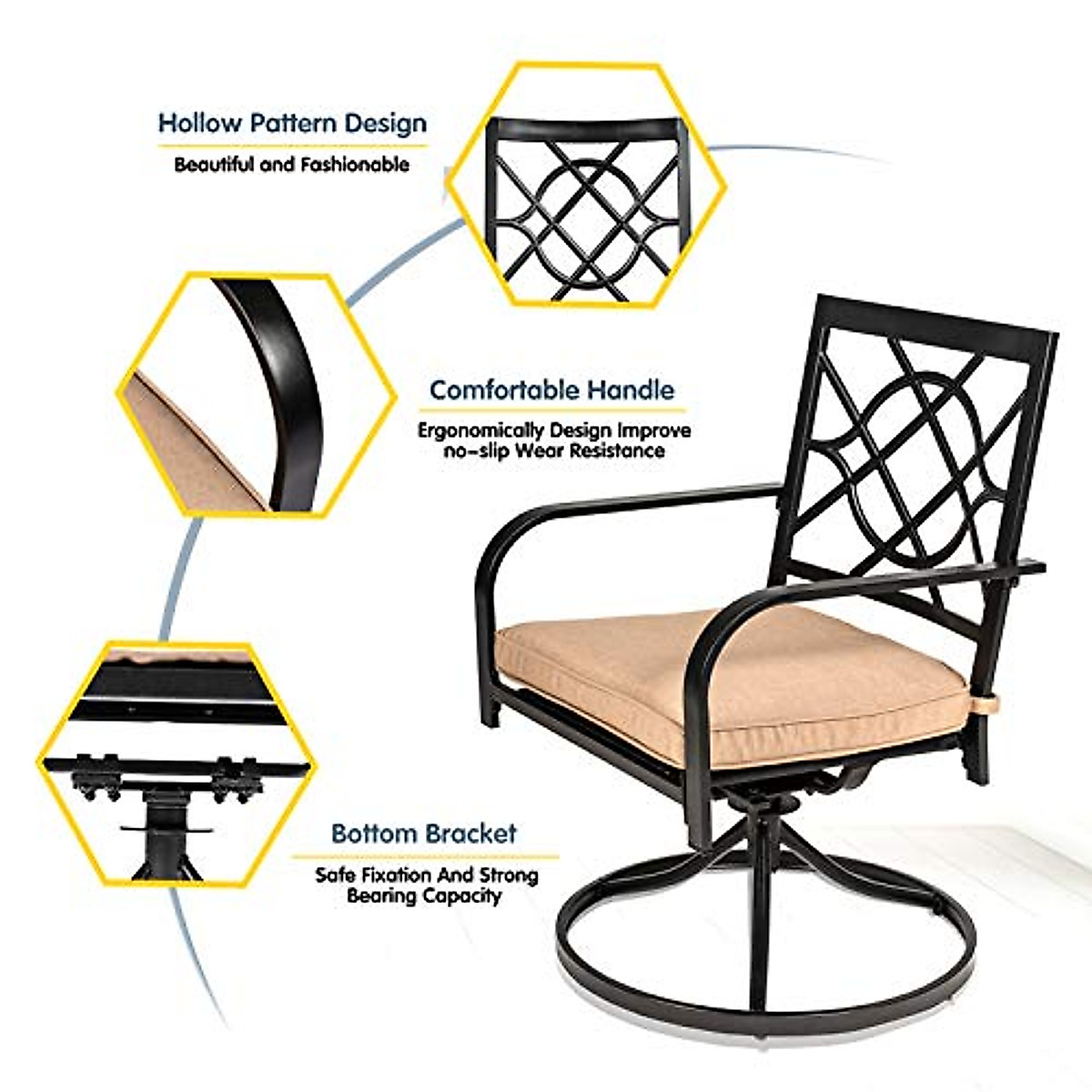 SUNCROWN 7 Pieces Outdoor Dining Set Metal Swivel Cushioned Chairs Patio Furniture Sets with Steel Slat Bistro Table for Backyard, Lawn, Garden