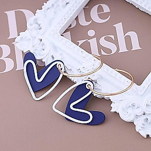 Sttiafay Vintage Blue Heart Earrings Enamel Heart Drop Earrings Acrylic Love Heart Earrings C Shape Hoop Earrings Gold Open Circle Earrings Jewelry for Women and Girls