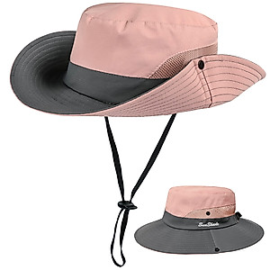 Womens Beach Sun Hat Mesh High Ponytail Hole Wide Brim UV Protection Bucket Hat Outdoor Fishing Cap Summer 22.5" (as1, Alpha, m, Pink)
