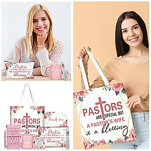 Cosblank 8 Pcs Pastor's Wife Appreciation Gifts Set Includes Leather Journal Pen Handbag Makeup Bag Mug Natural Stone Bracelet Bookmark Christian Faith Religious Gifts Christmas Thank You Gift