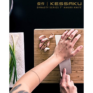 KESSAKU Nakiri Knife - 7 inch - Dynasty Series - Asian Vegetable Cleaver - Razor Sharp Kitchen Knife - Forged ThyssenKrupp German High Carbon Stainless Steel - G10 Garolite Handle with Blade Guard