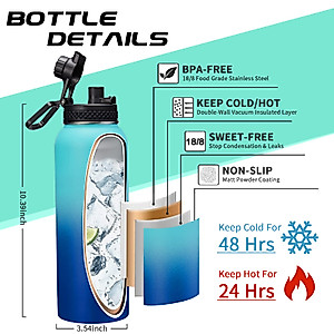 40 oz Flask Water Bottles with 64oz Water Jug - Stainless Steel Water Bottle with Straw, Paracord Handle & Strap, Double Wall Insulated Thermo Water Bottle that Keep Cold for 48H Hot for 24H
