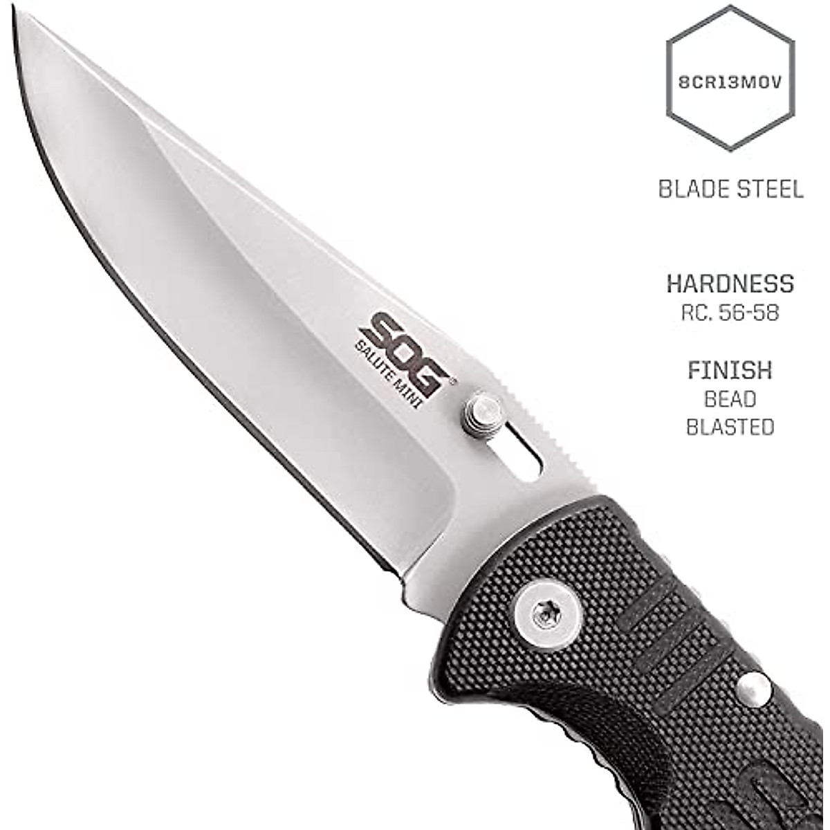 SOG Salute Mini Tactical Knife- EDC Folding Pocket Knife with 3.1 Inch Blade, Adjustable Thumb Stud and Low Carry Bayonet Clip, Bead Blasted (FF1001-CP)