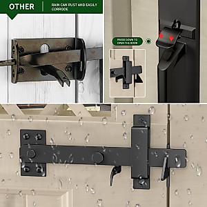 WEWORTH Heavy Duty Gate Latch for Wooden Fence, Aluminum Two Side Swinging Door Latch Gate Hardware,Self Locking Outswinging Door Latch Gate for Garden,Farm,Outdoor Fence, Wooden Gates