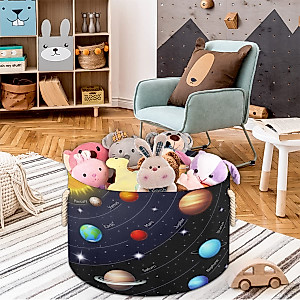 AUUXVA Universe Space Solar System Planets Round Storage Basket with Handles, Large Collapsible Toy Storage Baskets Bins Boxes Organizer Laundry Hamper for Nursery, Bedroom, Closet