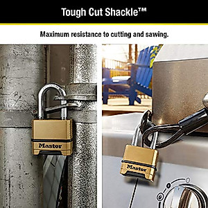 Master Lock Outdoor Combination Lock, Heavy Duty Weatherproof Padlock, Resettable Combination Lock for Outdoor Use, M175XDLF, Brass Finish