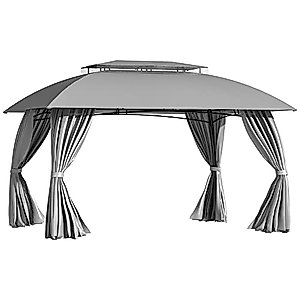 Outsunny 9' x 13' Patio Gazebo Canopy, Double Vented Roof, Steel Frame, Curtain Sidewalls, Outdoor Sun Shade Shelter for Garden, Lawn, Backyard, Deck, Gray