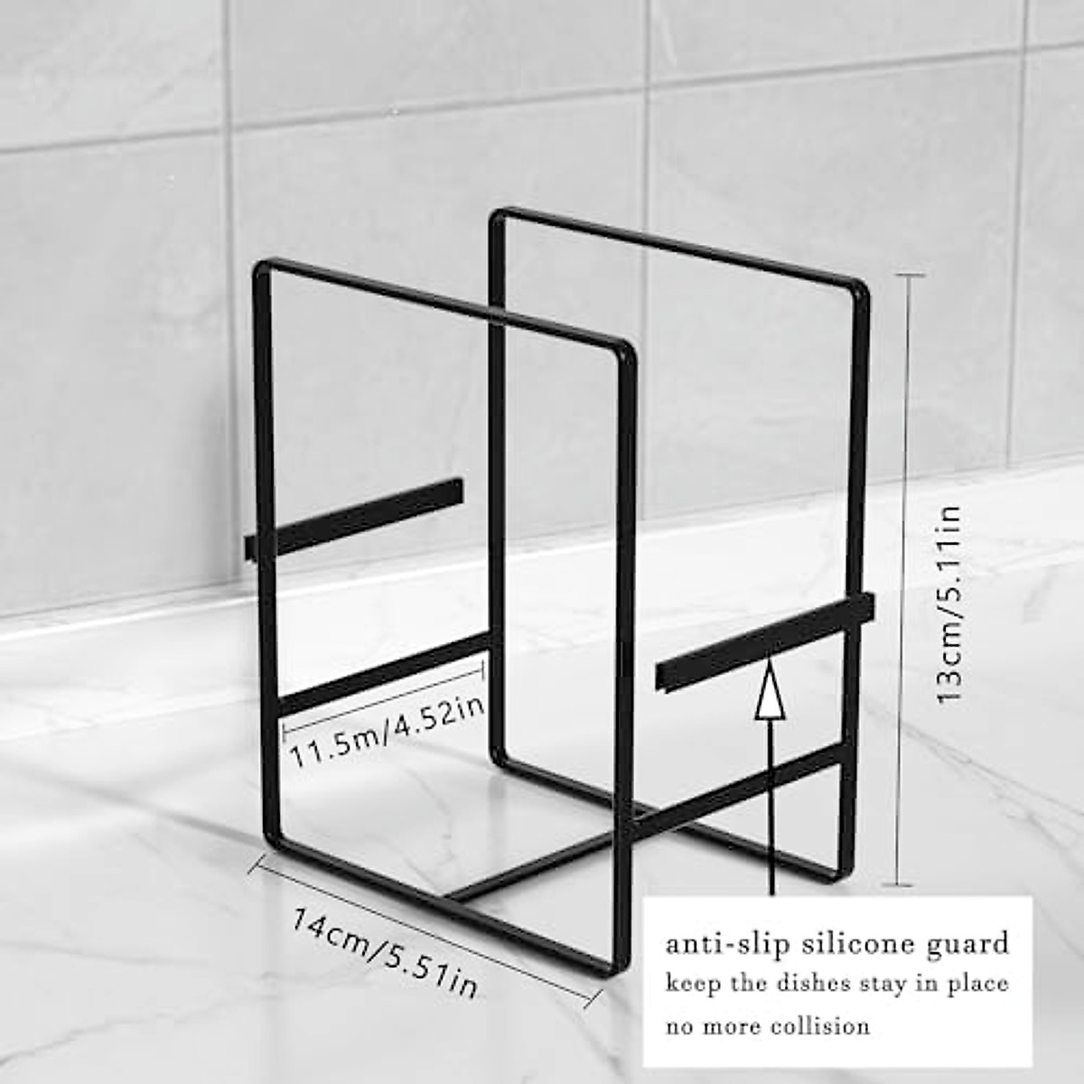 LINFIDITE Plate Holder Organizer 2 Pack Dish Storage Rack Upright Cabinet Dish Drying Rack Metal Dish Organizer Stand for Kitchen Counter Cupboard 7.9in. x 6.4in. x 4.5in.Black