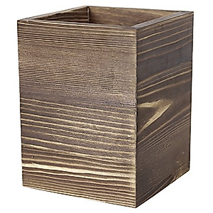 MyGift Rustic Brown Solid Wood Kitchen Countertop Utensil Holder, Cooking Utensil Crock and Flatware Storage Caddy