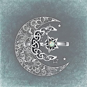 oGoodsunj Fidget Spinner Rings for Women Sterling Silver Moon Star Lotus Ring Stress Relieving Calm Ring Jewelry Gifts for Daughter (Celtic Moon Star)