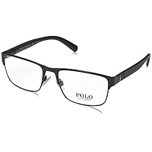 Polo Ralph Lauren Men's PH1175 Rectangular Prescription Eyewear Frames, Matte Black/Demo Lens, 56 mm