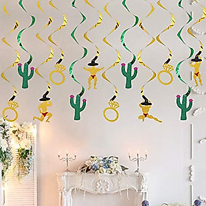 Bachelorette Party Decorations - 12Pcs Hanging Swirl with Cactus Man & Bridal Ring, Glitter Gold Mexico Bridal Shower Bachelorette Hen Party Supplies Decor