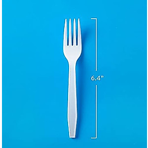 Member''s Mark Heavyweight White Plastic disposable (Spoons , Forks ,Knives) Great for home, office and picnics (Forks)