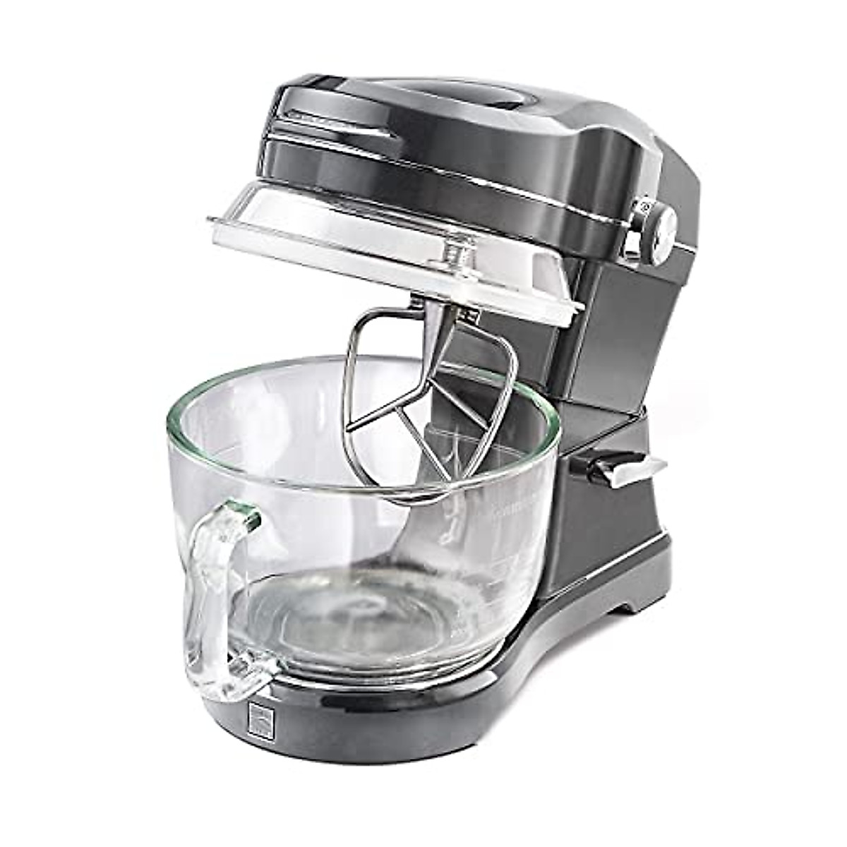 Kenmore Elite Ovation 5 Qt Stand Mixer, 500 Watts, with Revolutionary Pour-In Top, Tilt Head, Flat Beater, Whisk, Dough Hook, 360-degree Splash Guard, Glass Bowl, LED Light, Metallic Grey