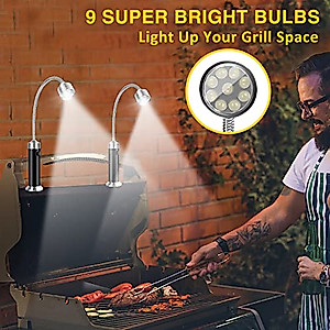 Barbecue Grill Lights, BBQ Accessories for Outdoor Grill with Magnetic Base, Super Bright LED, 360 Degree Flexible Gooseneck, Water and Heat Resistant, Batteries Included - Pack of 2