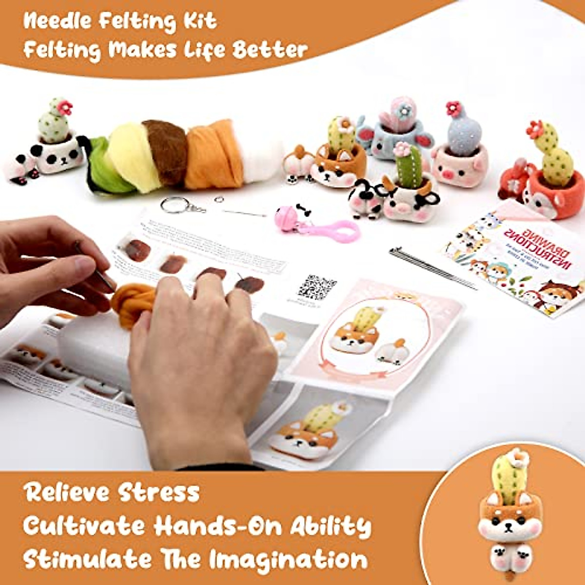 Needle Felting Beginner Kit, Needle Felting Kit, Needle Felting Starter Kit with Basic Felt Tools, Needle Felting Supplies with Foam Mat Felting Needles Wool Roving for DIY Crafts(Shiba Inu)
