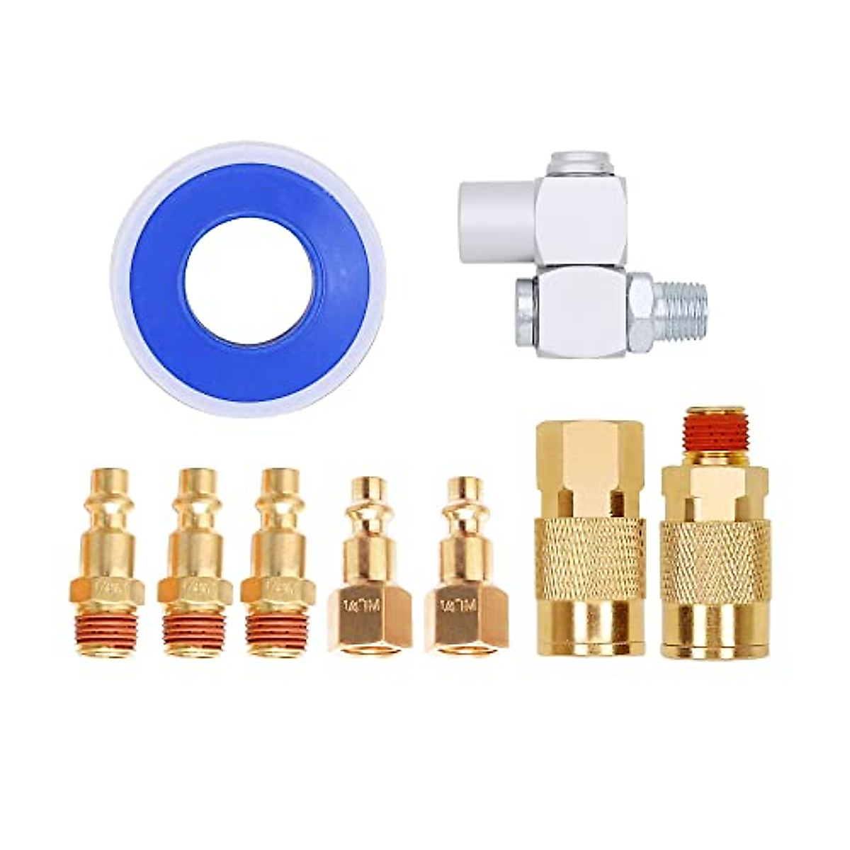 FYPower 10 Pieces Hybrid Lead-in Air Hose kit, 3/8 Inch x 6 ft Whip Air Compressor Hose Kit, 1/4" NPT Air Coupler and Plug, Industrial Solid Brass Quick Connect, 360° Swivel Connector