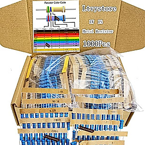 1W Resistors Kit, Ltvystore 1000Pcs 100 Values Resistor Assortment Metal Film, 1 Ohm - 1M Ohm Resistor Pack Assorted 1 Watt, 1% Resistance Resistors Set Compatible for Arduino