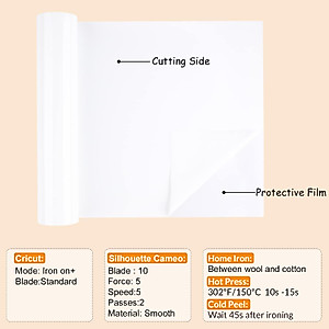 FURWEY Heat Transfer Vinyl White Iron on Vinyl-12 x 45Ft HTV Vinyl Roll Easy to Cut & Weed for Heat Vinyl Design