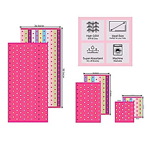 ORIGINAL KIDS 6 Piece Towel Set - Bath Time Sugar & Spice - 2 Bath Towels, 2 Hand Towels, 2 Washcloths in Bonus Tote Bag - 100% Cotton Jacquard Soft Absorbent Pool Beach Towel Gift - Pink Multicolor