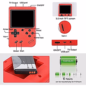 Handheld Game Console, Retro Portable Video Game Console for Children with 400 Classical FC Games 3.0-Inch Screen 1020mAh Rechargeable Battery Support for TV Connection Easter Day Gifts (Red)