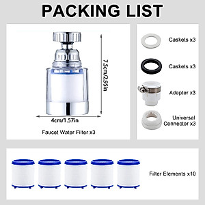 YOTAN Sink Filter Water Faucet, Universal 360 ° Rotating Bathroom Sink Filter, Kitchen Faucet Water Filter-Removes Lead Sediments Heavy Metals Hard Water for Home Kitchen & Bathroom (3 Pcs)
