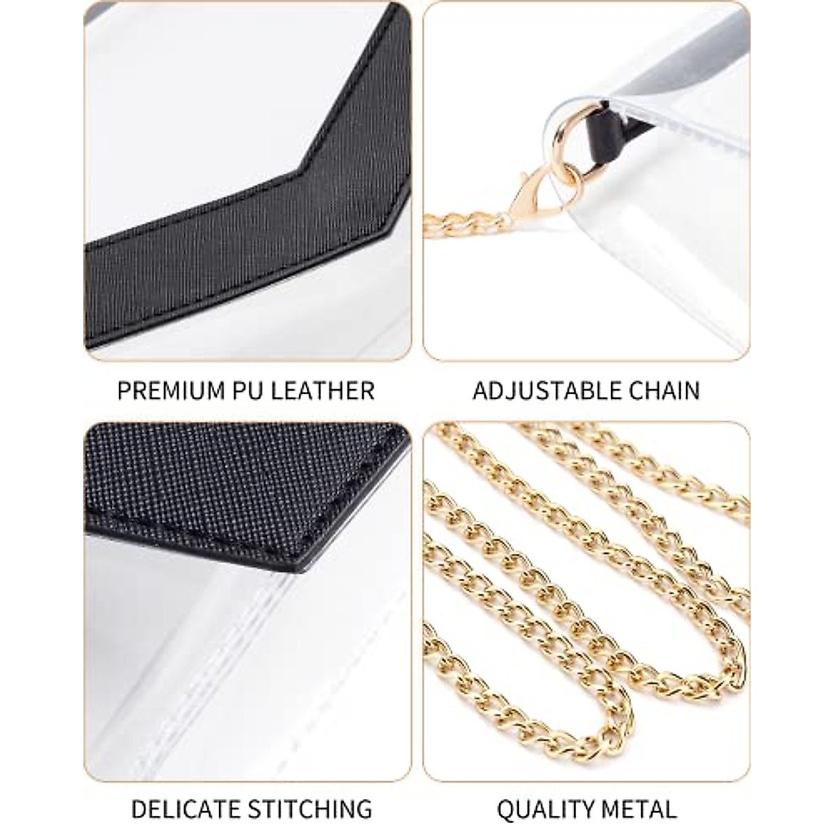 Vorspack Clear Bag Stadium Approved - Cute Clear Purse for Women PVC Clear Crossbody Bag for Sports Concert Festival - Black