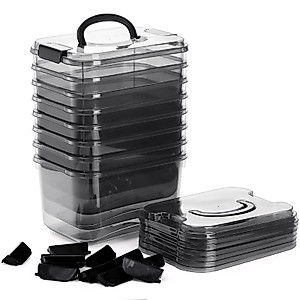 Elsjoy Set of 8 Plastic Storage Bins with Lid & Handle, 5.5 Quart Clear Storage Container Lidded Latch Box, Stackable Organizer Bins for Home, Closet, Shelf, Transparent Black